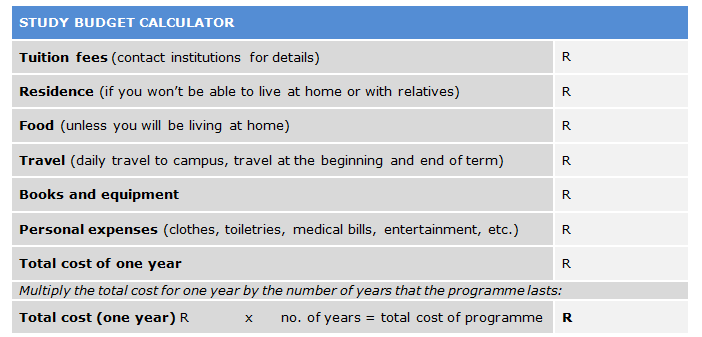 STUDY BUDGET CALCULATOR